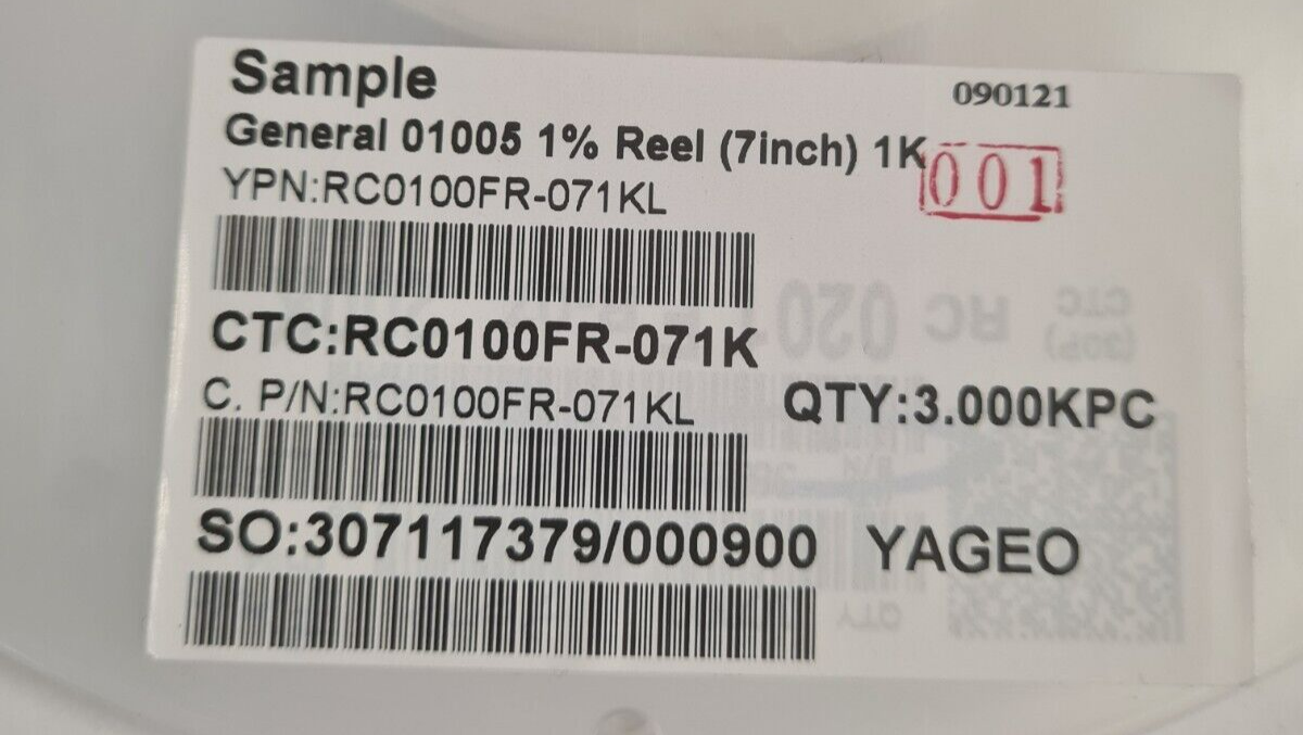 RC0100FR-071KL RES 1K OHM 1% 1/32W 01005 YAGEO 3 000 unités | eBay