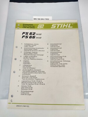 Genuine Stihl FS 62 (4122) FS 66 (4123) Parts List Manual 2000-01 1997 ...