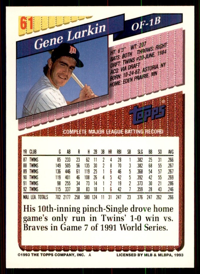 1993 Topps Gene Larkin Baseball Cards #61 | eBay
