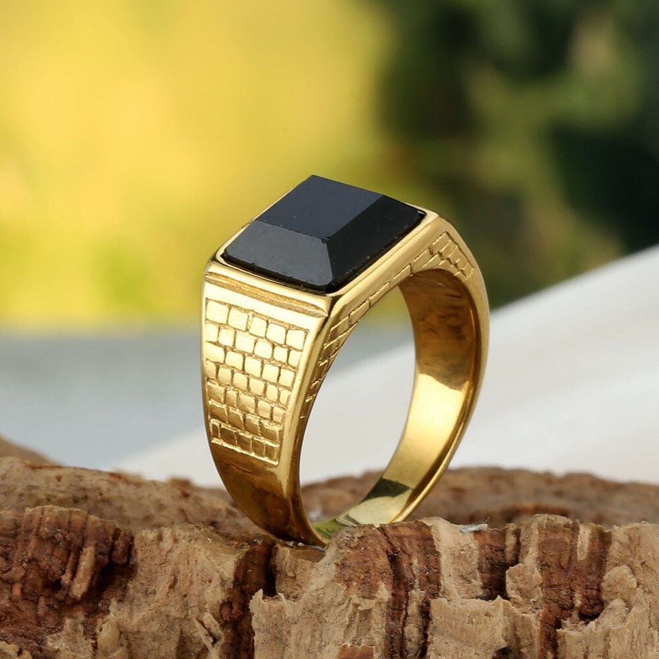 Men Women Square Stone Signet Ring Stainless Steel Pinky Statement Size ...