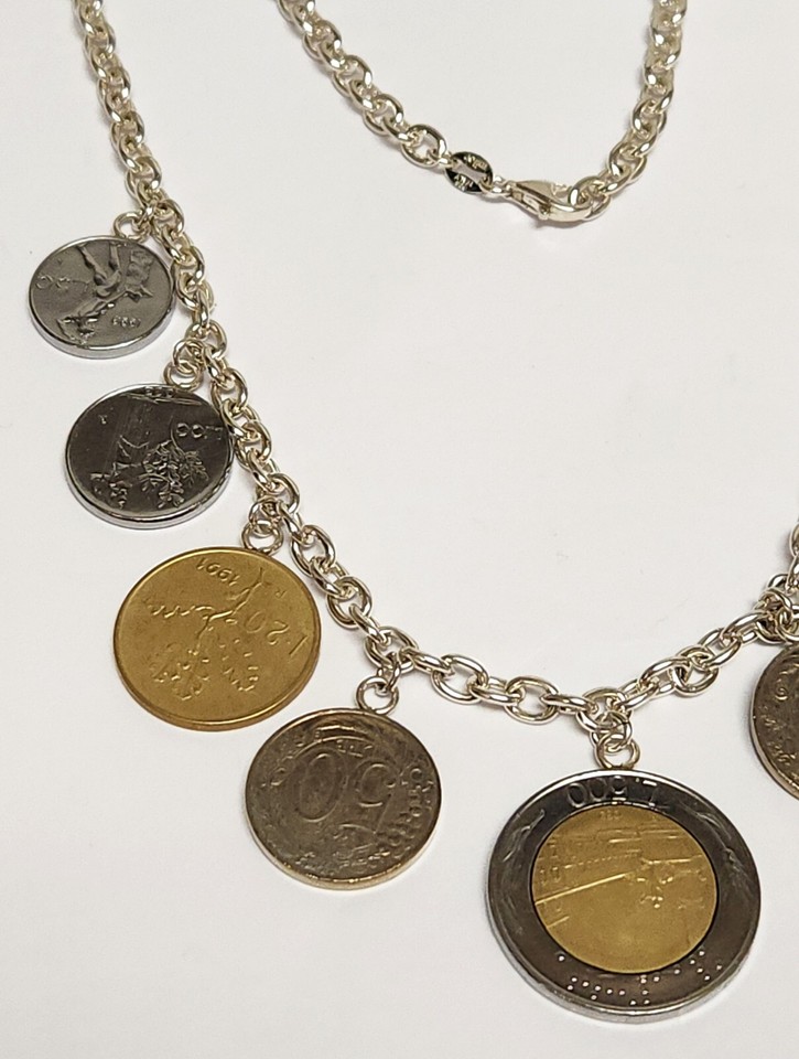 Milor Italy 925 Sterling Silver Italian Lire Coin Charm Rolo Chain ...
