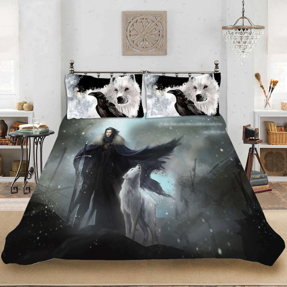 Wonderful Snow Wolf And Crow 3D Quilt Duvet Doona Cover Set Pillow case ...