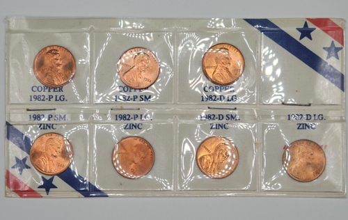 1982 P &D Copper & Zinc Lincoln Memorial Cents 7-Coin Variety Set ...