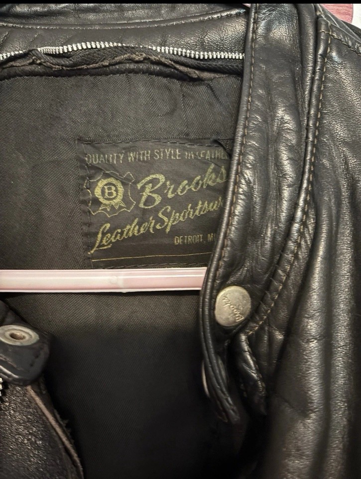 Vintage Brooks Jacket 44/Large Black Leather Biker Moto Racer Made ...