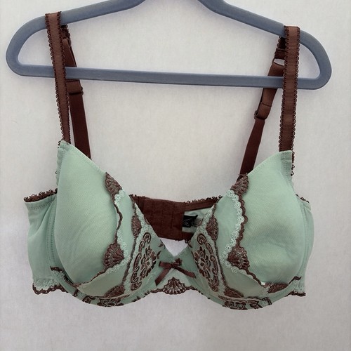 PFIFF Lingerie 38E Blue & Brown Floral Lace Underwire Light Padding Bra ...