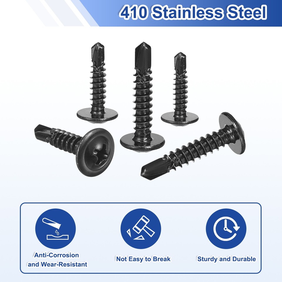 250Pcs #8x3/4" Self-Tapping Screws, 410 Stainless Steel Self Drilling ...