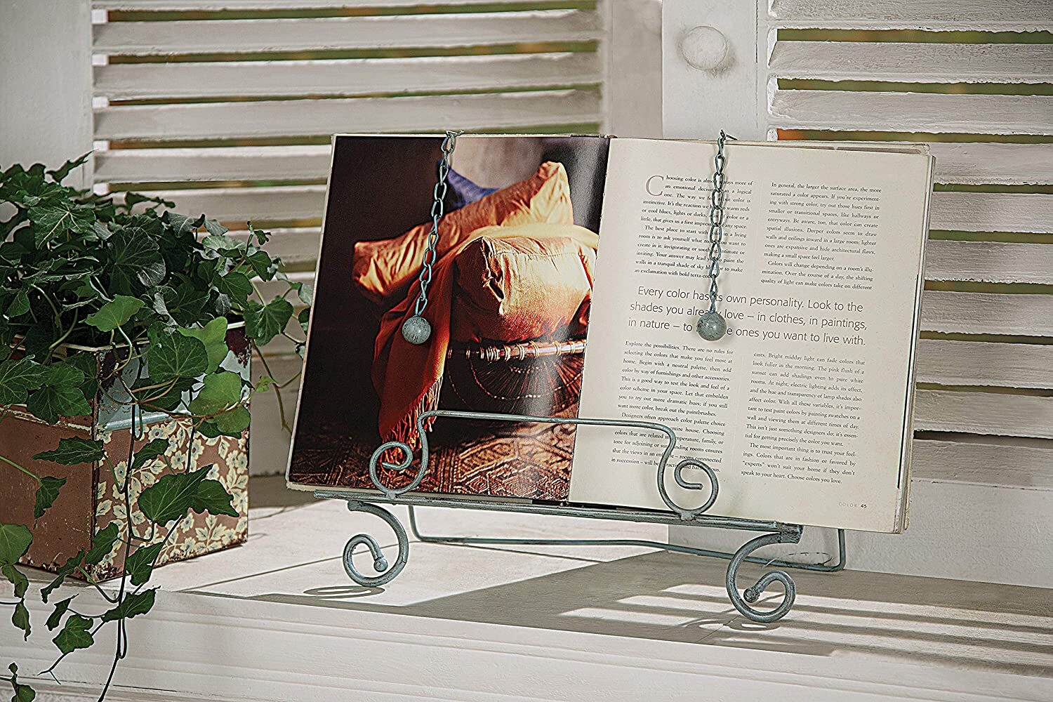 Vintage Cookbook Holder Metal Recipe Book Stand Blue Farmhouse Kitchen ...