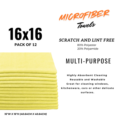 Cleaning Cloth Pack of 12, Microfiber 16x16, Yellow | eBay