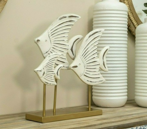 Luxe Distressed White Fish Family on Gold Base Decorative Sculpture ...