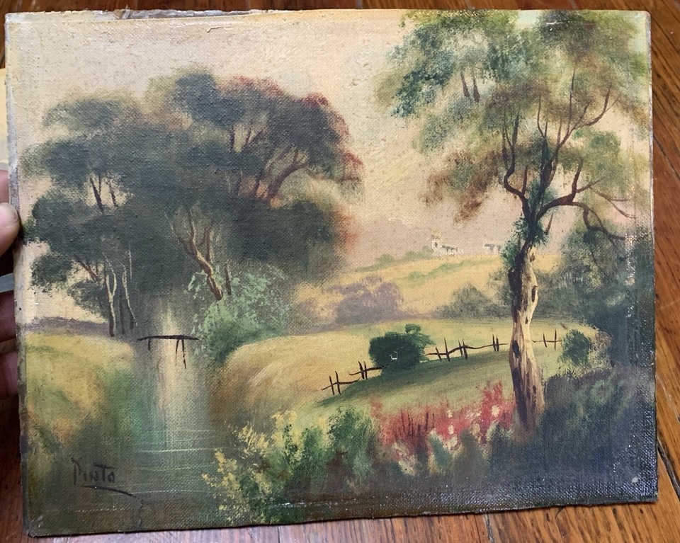 Vintage Oil Painting on Board Country Landscape Signed Pinto Lot Of 2 ...