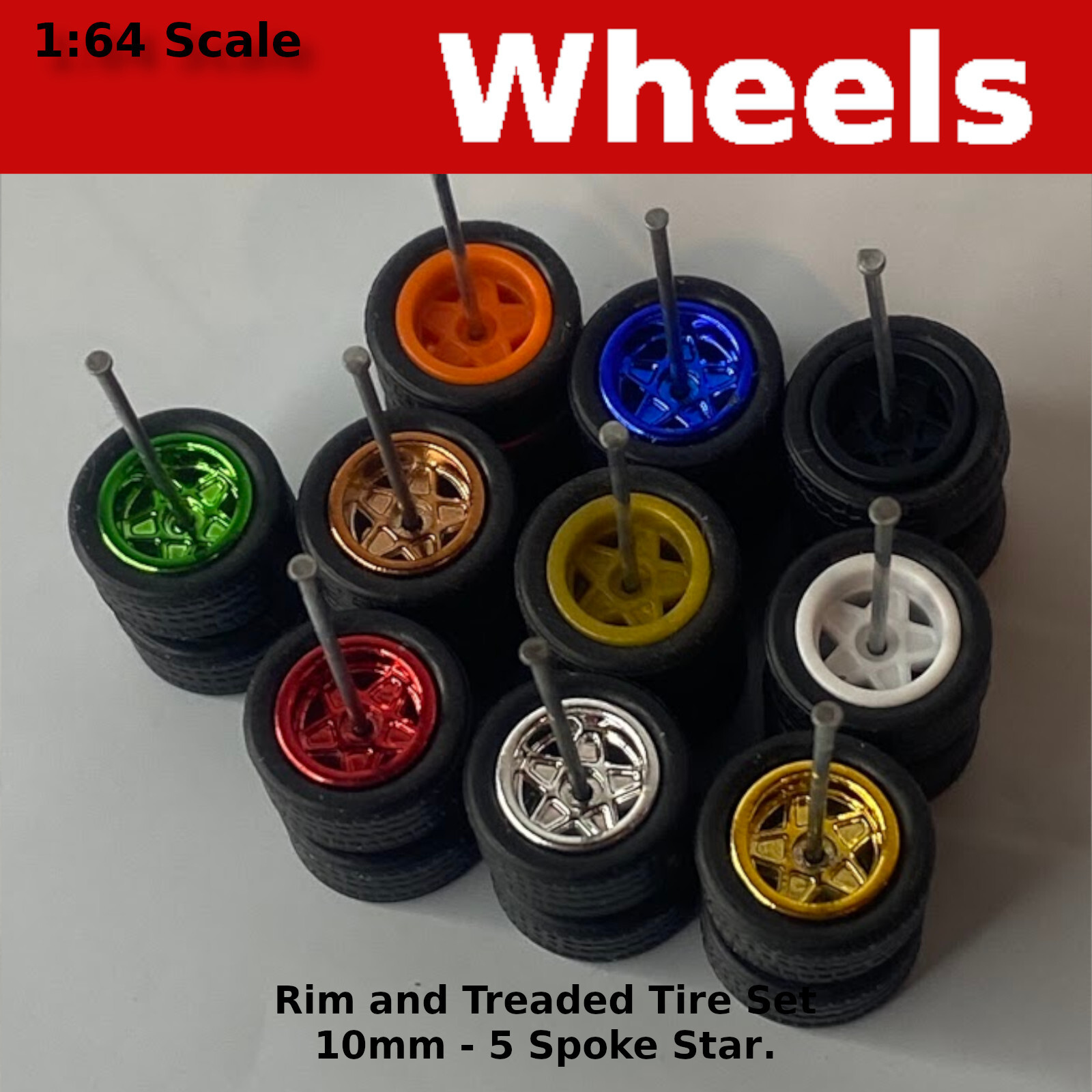 5 Spoke Star Real Riders Classic Wheels Set for 1/64 Scale for Hot ...