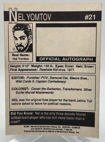 NEL YOMTOV 1991 MARVEL EDITOR SERIES I 1 UNSIGNED CARD GOLD #21 | eBay