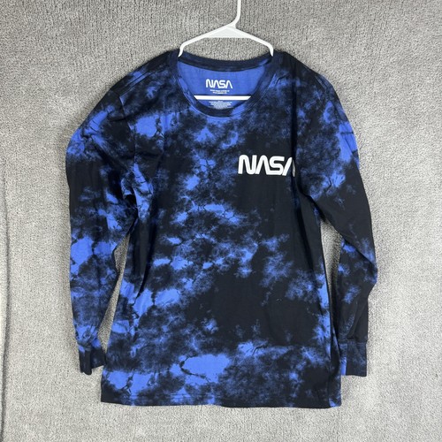 NASA Shirt Mens Large Black Blue Tie Dye Long Sleeve Space Shuttle ...