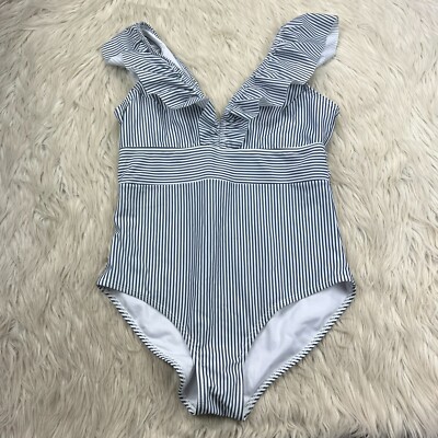 Aava Women's L Oceane Retro One-Piece Swim Suit Blue White Stripe ...