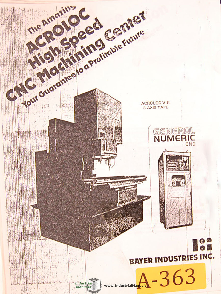 Acroloc VIII, 3 Axis Tape, CNC Machining Center, Maintenance Manual | eBay
