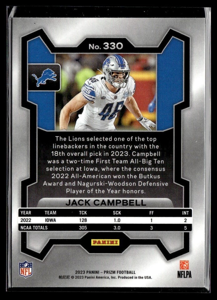 2023 Panini Prizm Rookie Jack Campbell Rookie Detroit Lions #330 | eBay
