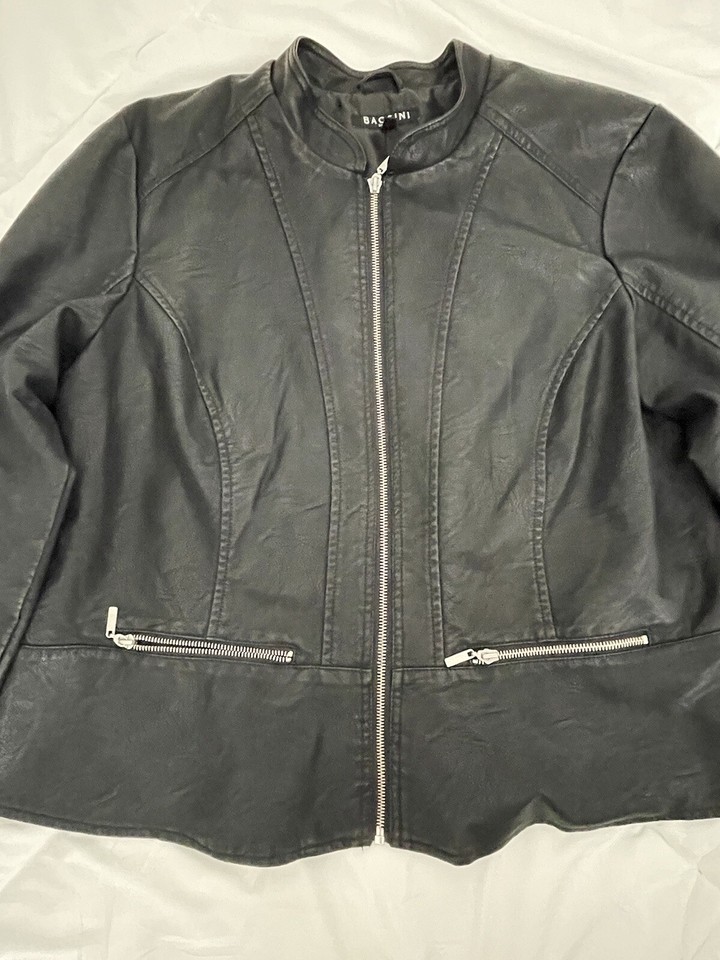 Baccini Faux Leather Black Jacket Womens Size 2X Full Zip | eBay
