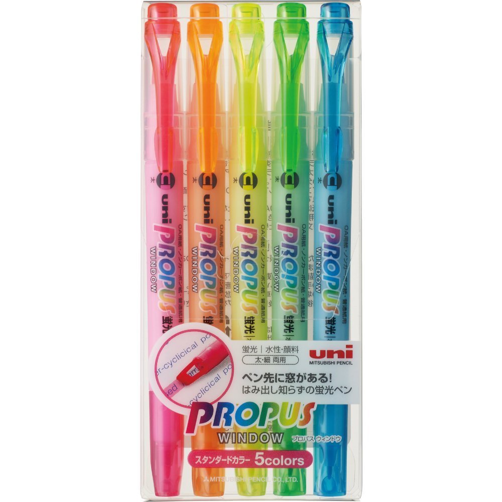Mitsubishi Japan Uni Highlighter Propus Window 5 Standard Color Set PUS ...