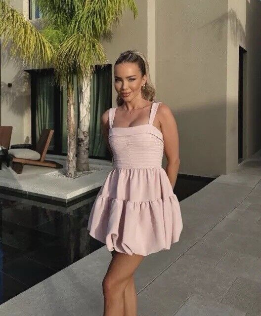 ZARA NWT WOMAN SS24 DRAPED BALLOON MINI DRESS BEIGE-PINK ZARA NWT WOMAN SS24 DRAPED BALLOON MINI DRESS BEIGE-PINK