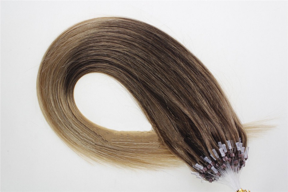 Pre-Looped Fish Line Micro Ring Beads Link Hair Extensions Real Remy ...