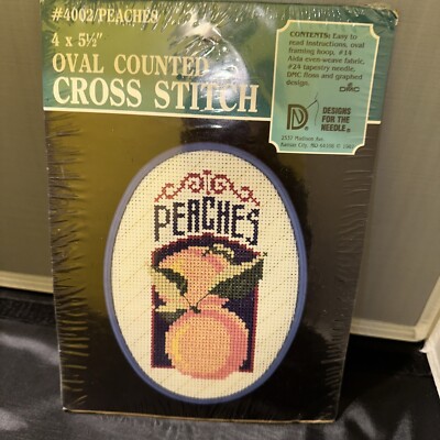 Designs For The Needle Oval Counted Cross Stitch PEACHES w/ Hoop | eBay