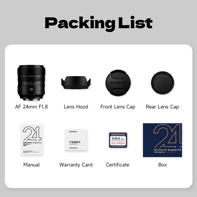 Brightin Star AF 24mm F1.8 Full Frame Auto focus Lens For Sony E-Mount ...