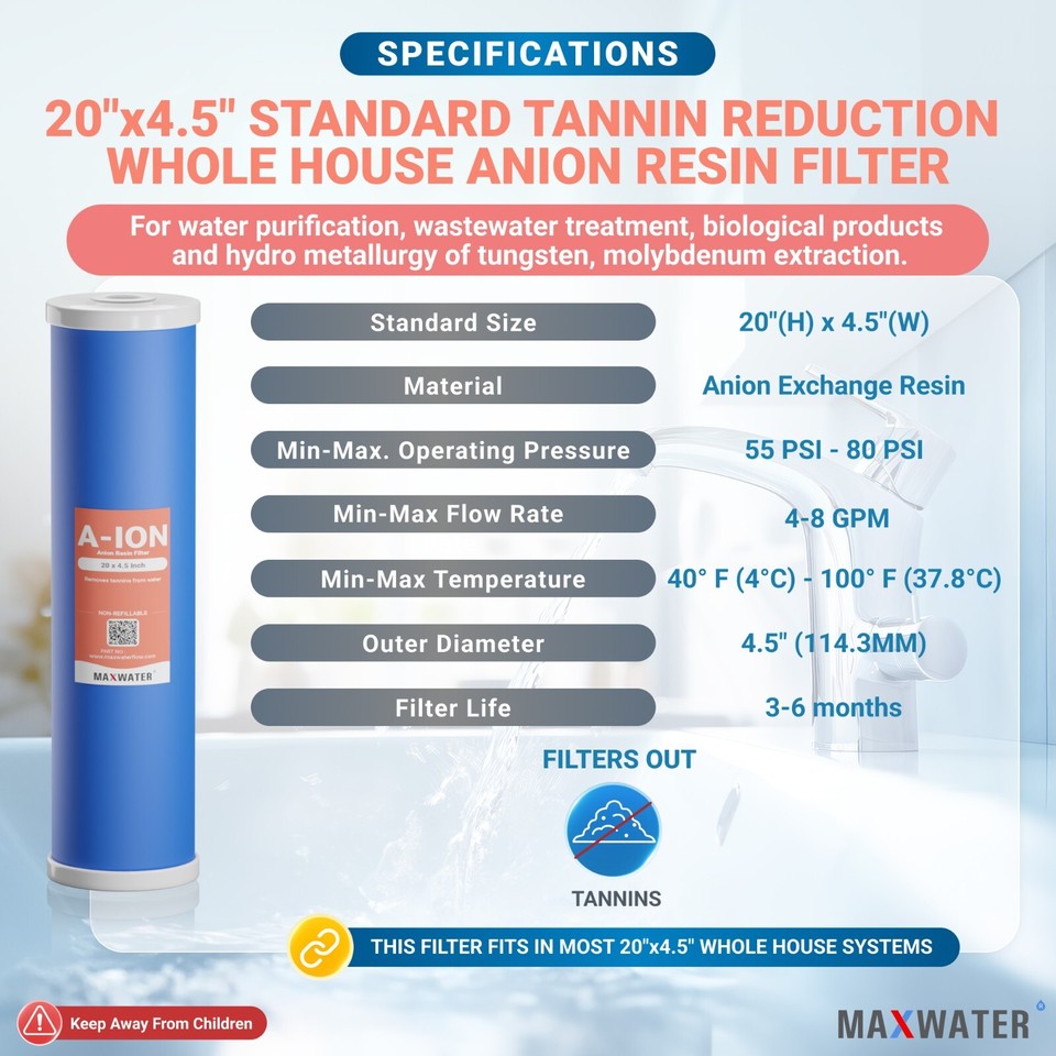 20" Big Blue Anion Resin Tannin Reduction Filter - (for Tannis ...