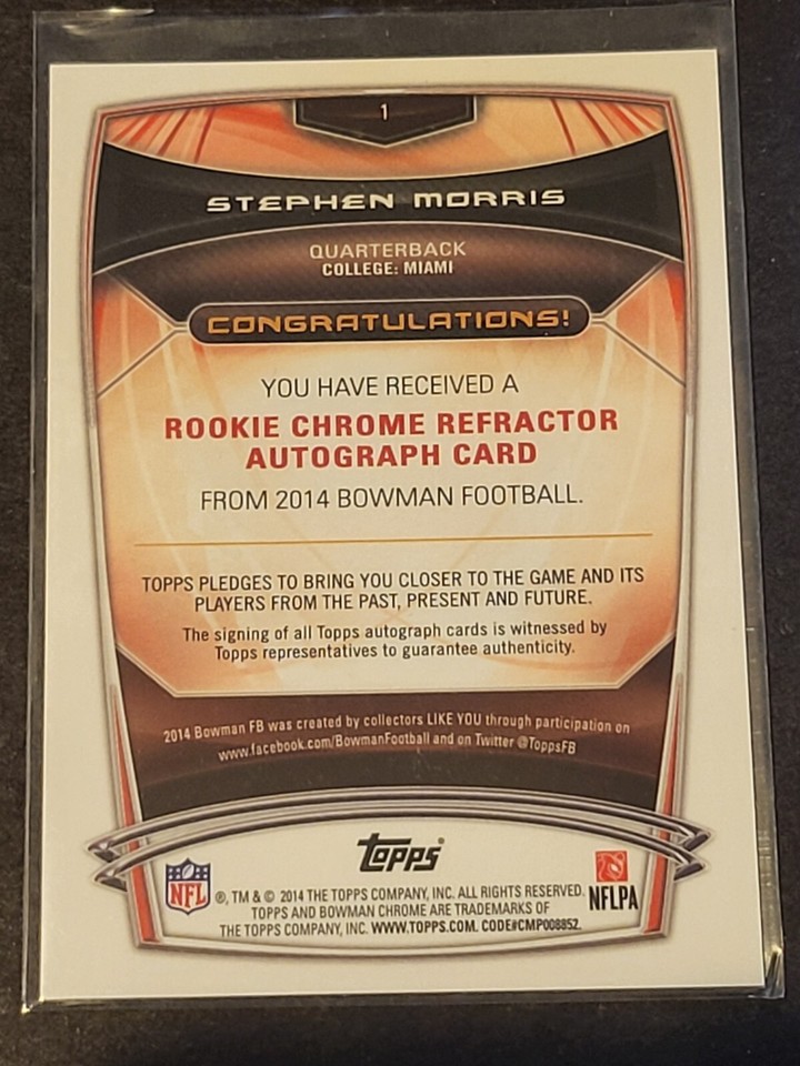 2014 BOWMAN CHROME FOOTBALL REFRACTOR AUTOGRAPH STEPHEN MORRIS #1 | eBay