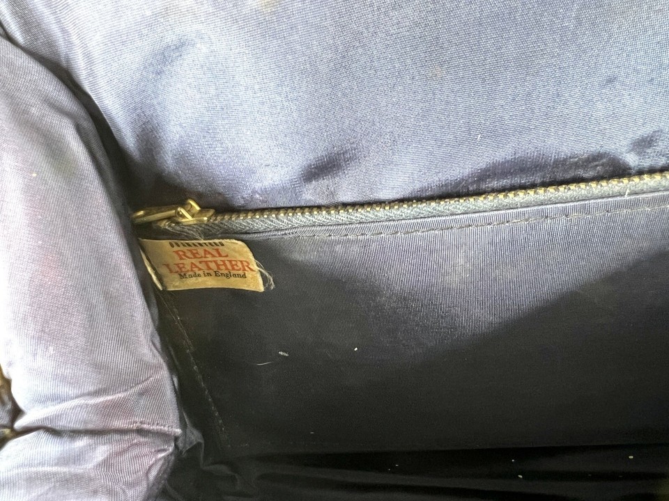 Vintage Leather Kelly Hand Bag 50s 60s Navy Black Gold Mods Gold Clasp ...
