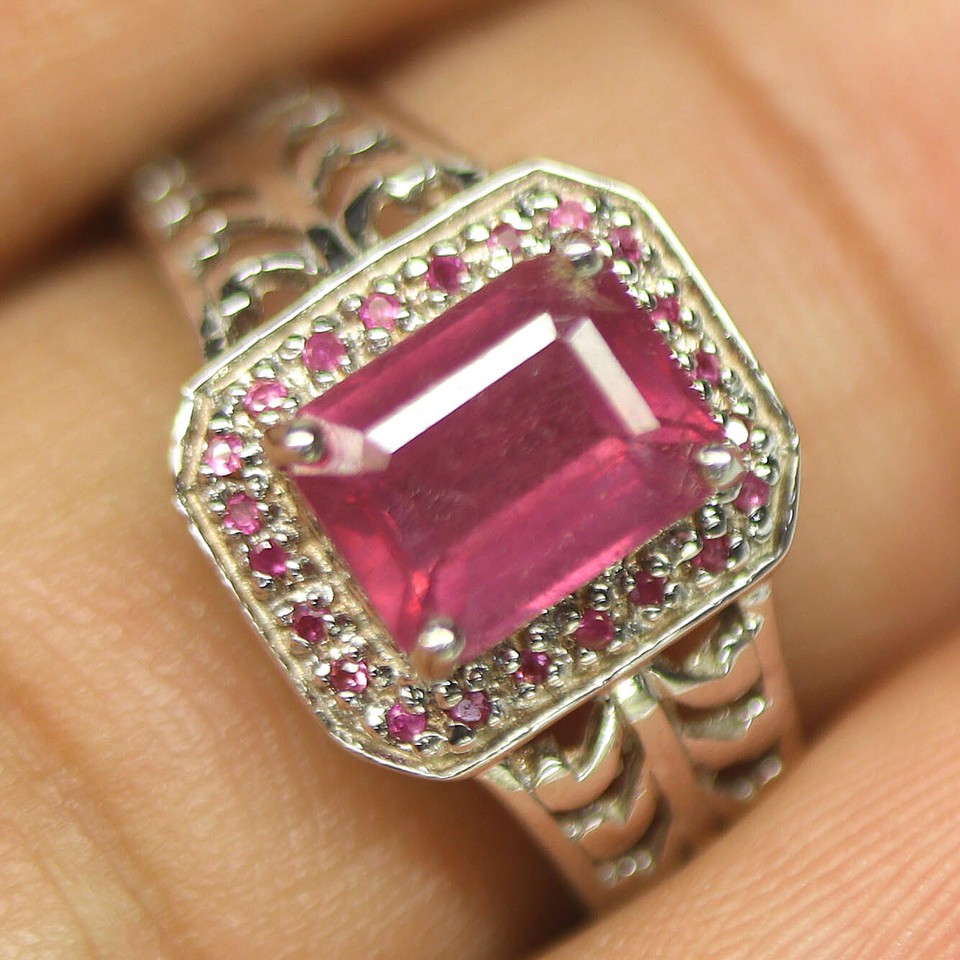 Gemstone 6 x 7 mm. Pink Ruby & Sapphire Jewelry Ring 925 Silver Size 6 ...