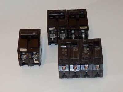Lot of 5 - General Electric GE THQL 20 Amp 50 Amp 60 Amp 2 Pole Circuit ...