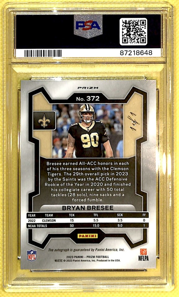 2023 Panini Prizm Rookie Auto Black Shimmer 1/1 Bryan Bresee #372 PSA ...