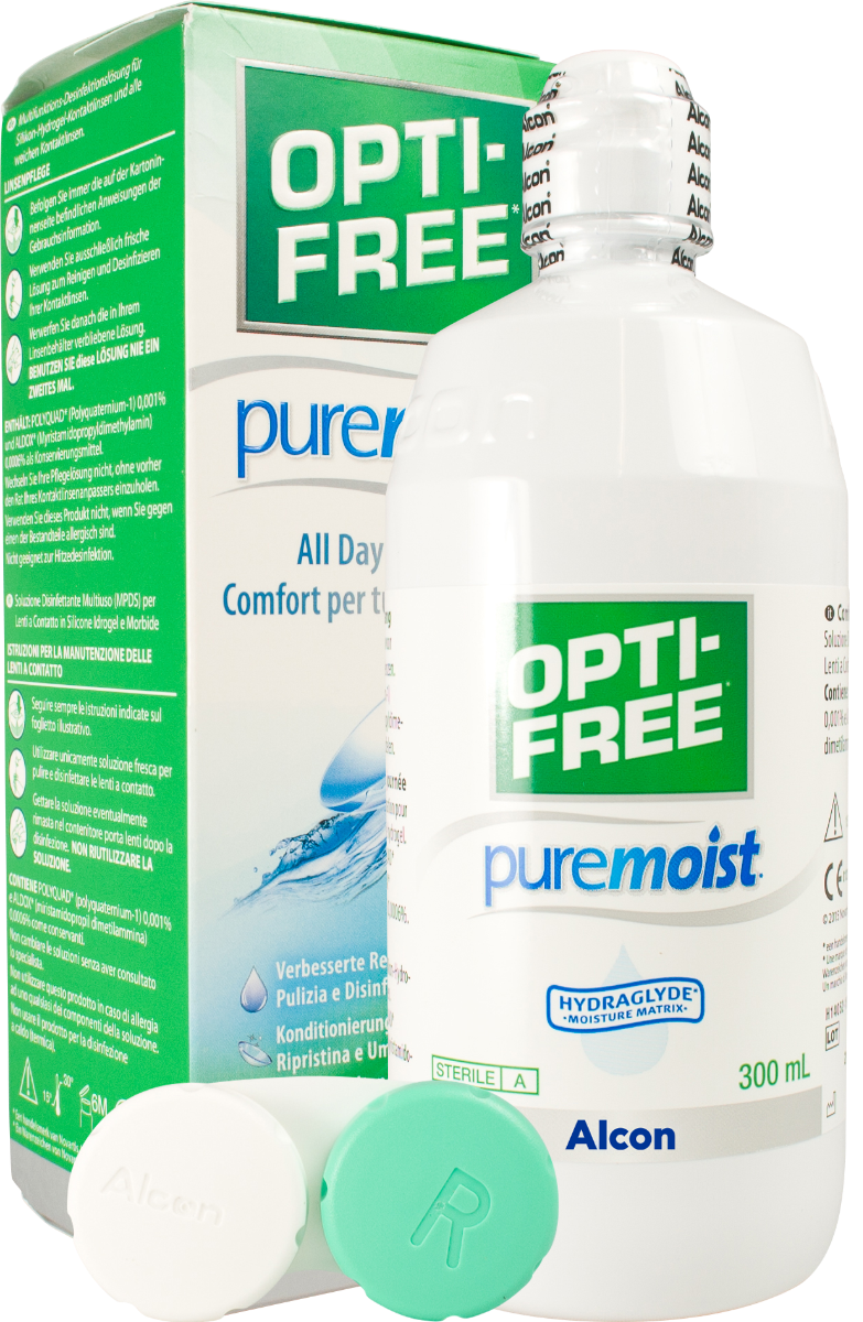 OPTI FREE PURE MOIST 1x 300 ML PFLEGEMITTEL 1xBEHÄLTER KONTAKTLINSEN ...