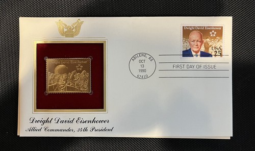 Dwight Eisenhower USPS Commemorative 22kt Gold Stamp with Documentation ...