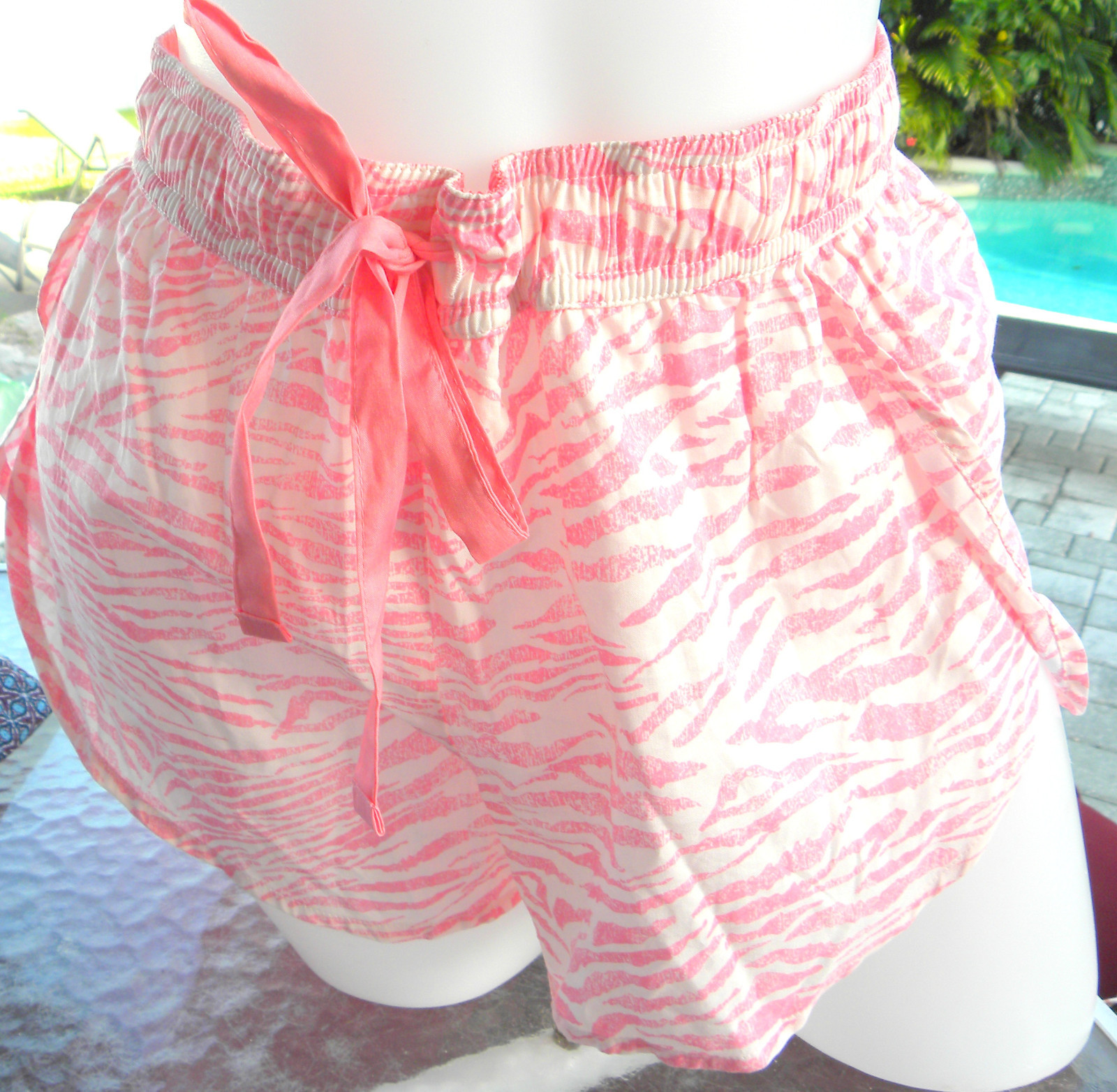 Victorias Secret cover up beach shorts sleep pink white tiger stripes L ...