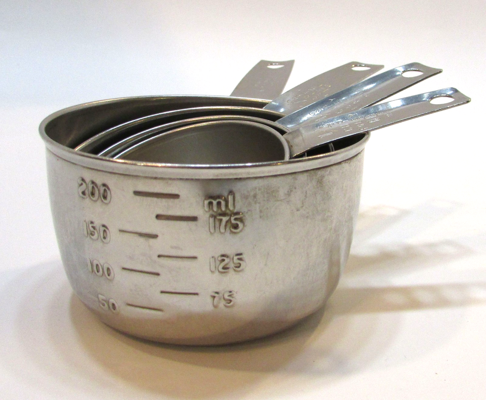 Set Four Vintage 1970's Foley Stainless Steel Measuring Cups 1/4, 1/3 ...