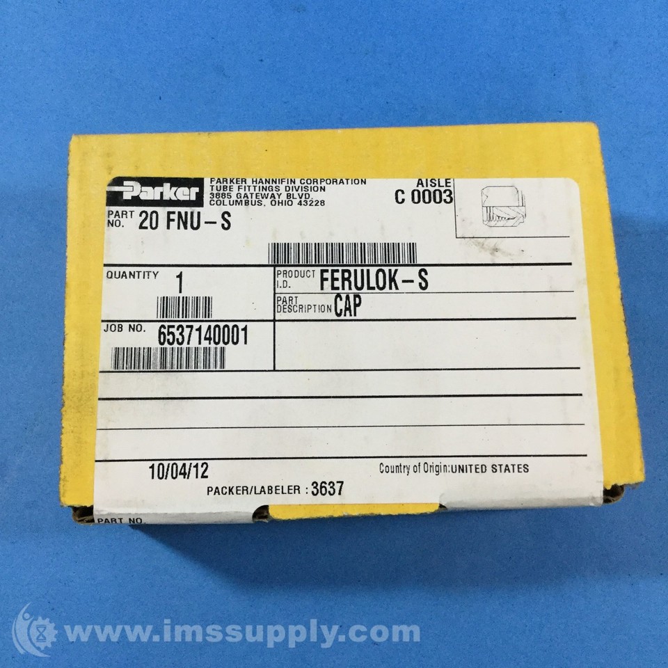Parker 20 FNU-S Ferulok Flareless Cap FNFP | eBay