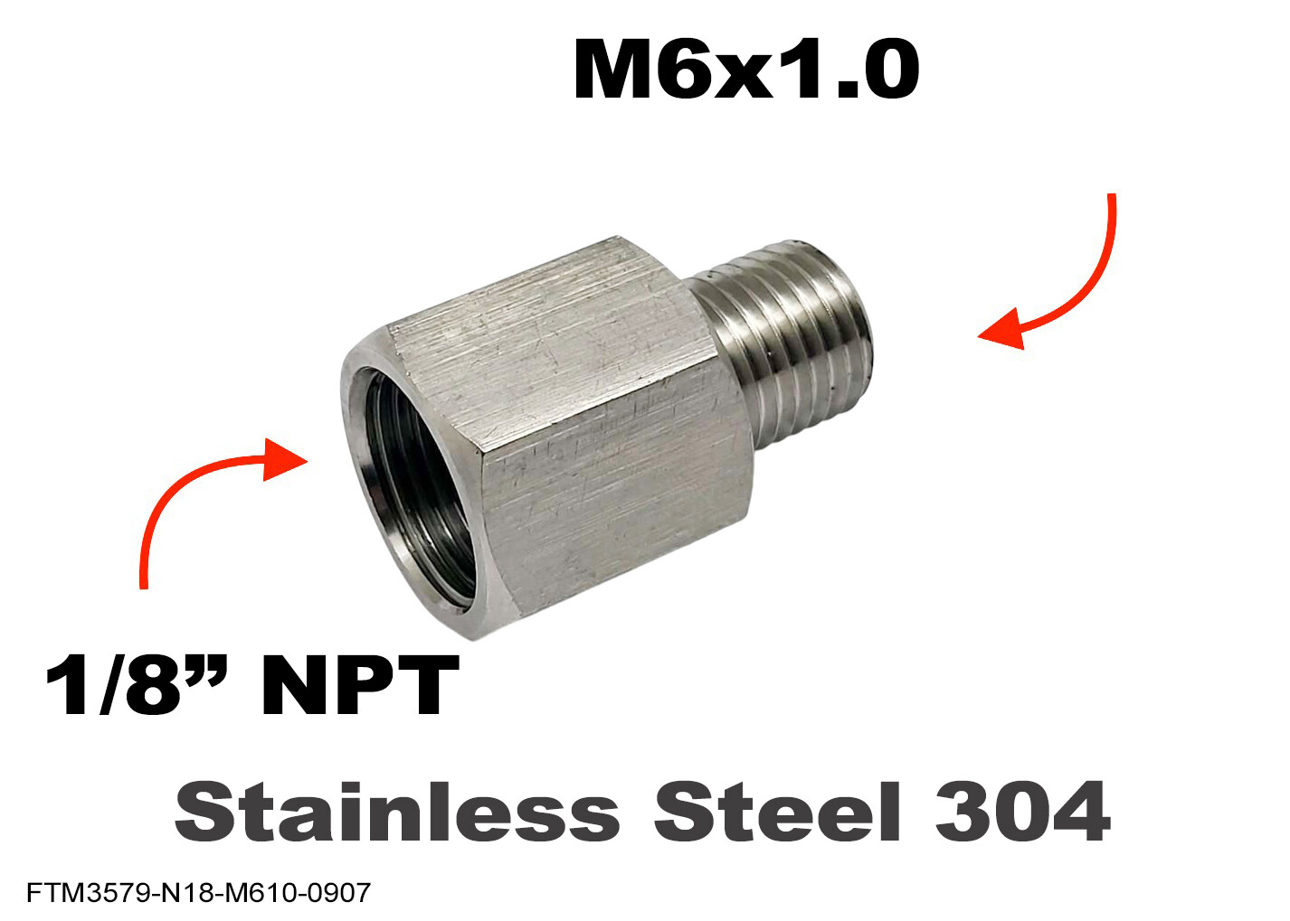 1/8" NPT Female to M6x1.0 Male Stainless Sensor Adaptor Fittings ...