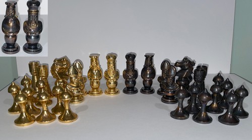 VINTAGE ITALIAN METAL CHESS SET TUSCAN CHESSMEN 32 pc MID CENTURY ...