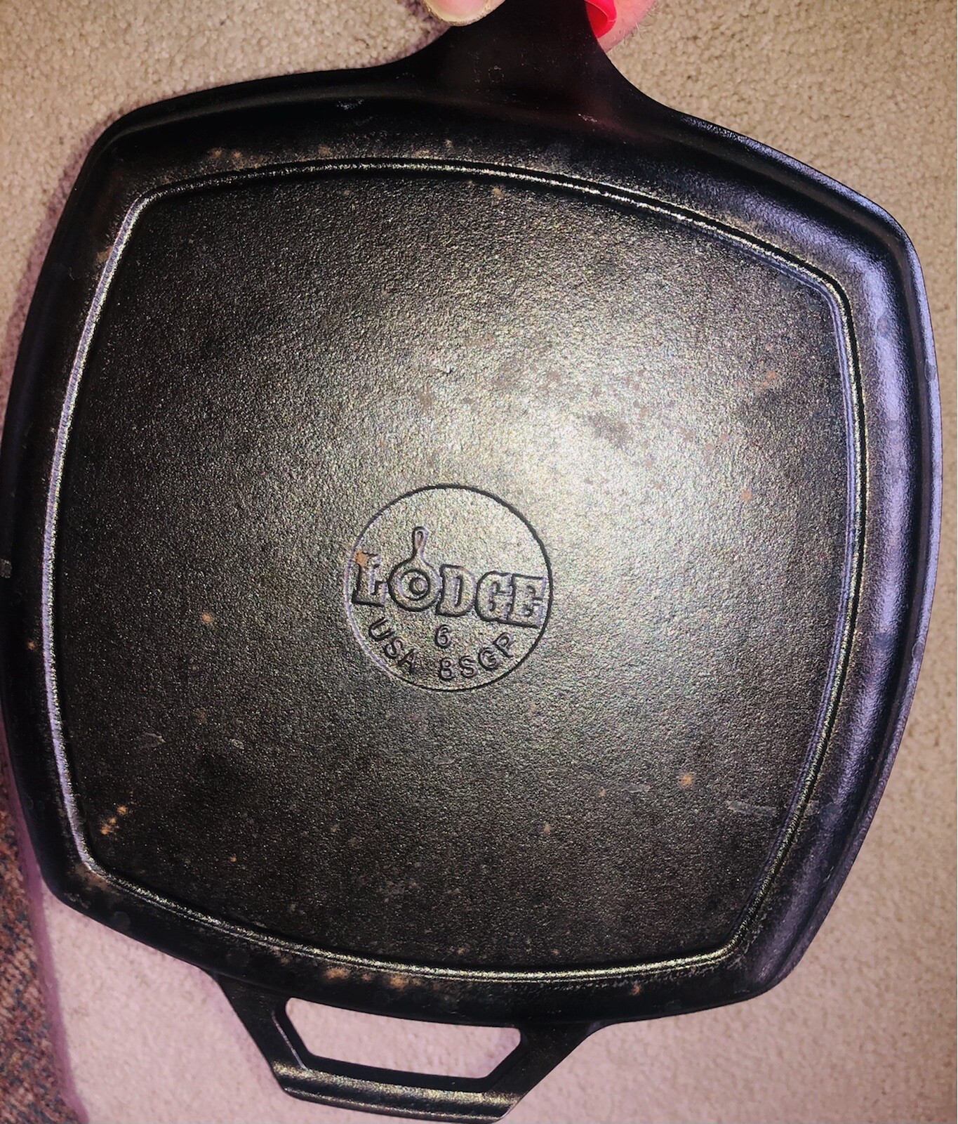 LODGE GRIDDLE LARGE SQUARE CAST IRON GRILL PAN SKILLET 8SGP 6 USA MADE ...