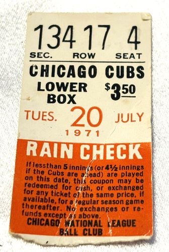Vintage Tuesday July 20, 1971 Cubs 4 vs Mets 2 Wrigley Field Ticket ...
