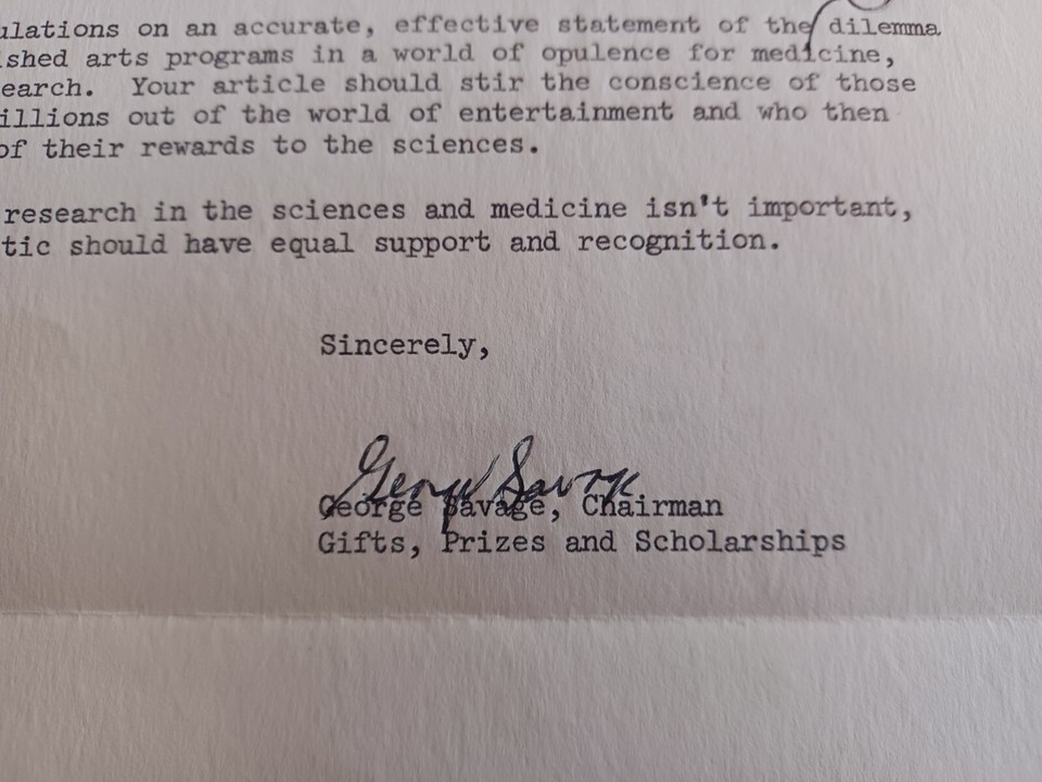 George Milton Savage (d. 1977) Signed 1966 Letter - Playwright, UCLA ...