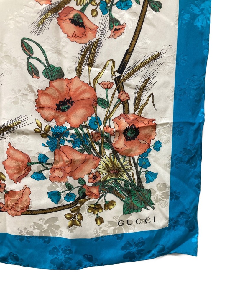 Gucci large scarf Silk Scarf 86cm 33″ bandana flower blue ivory | eBay