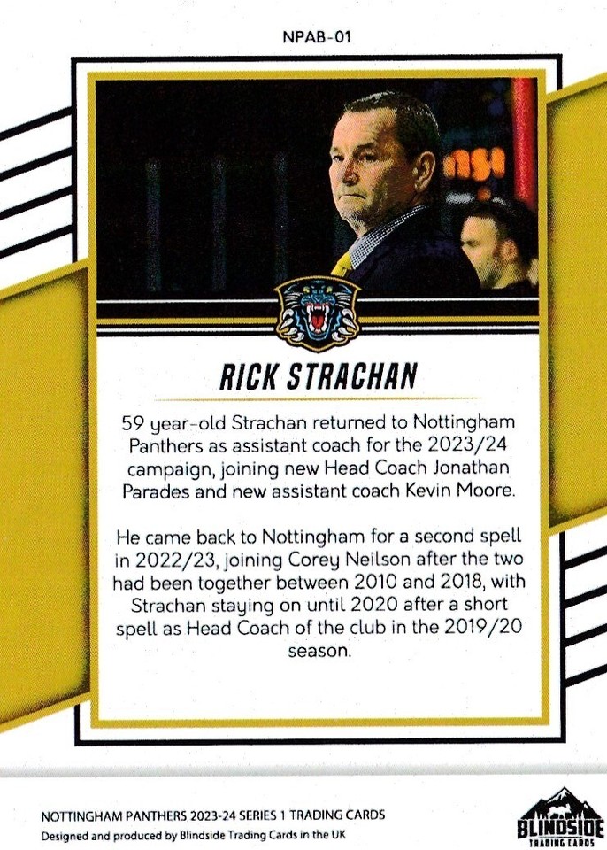 RICK STRACHAN (AC) - NOTTINGHAM PANTHERS, RARE SIGNED 2023-24 S 1, ALT ...