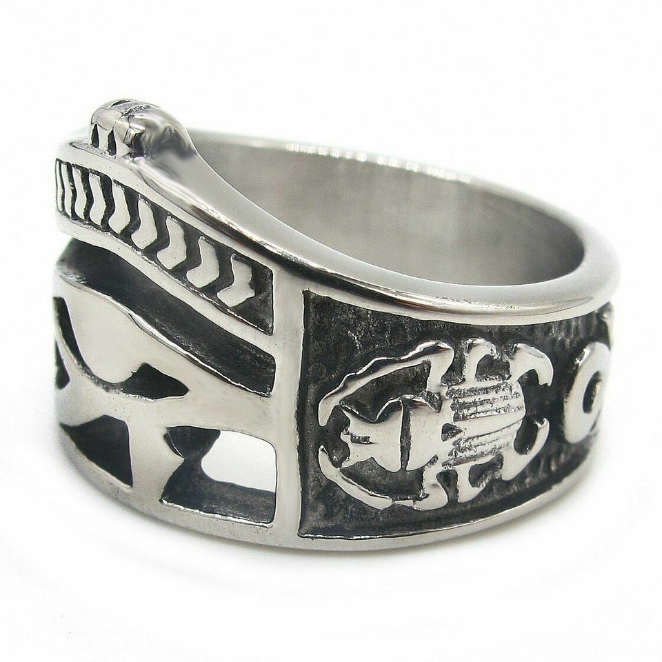 Mens Egyptian Ankh Scarab Eye Of Horus Ra Ring Stainless Steel Size 7 ...
