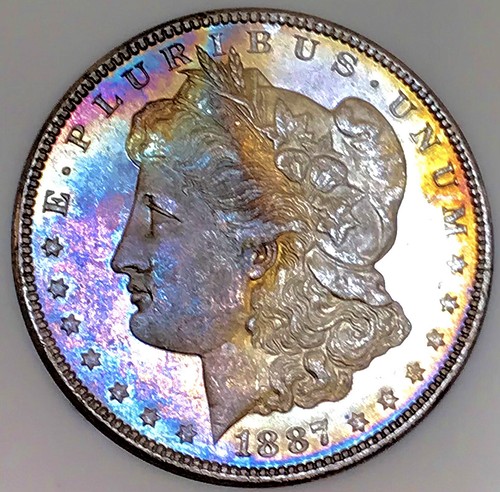 1887 P MORGAN BEAUTIFUL RAINBOW! PROOF LIKE BEAUTY! MS+++++INSANE COLOR ...