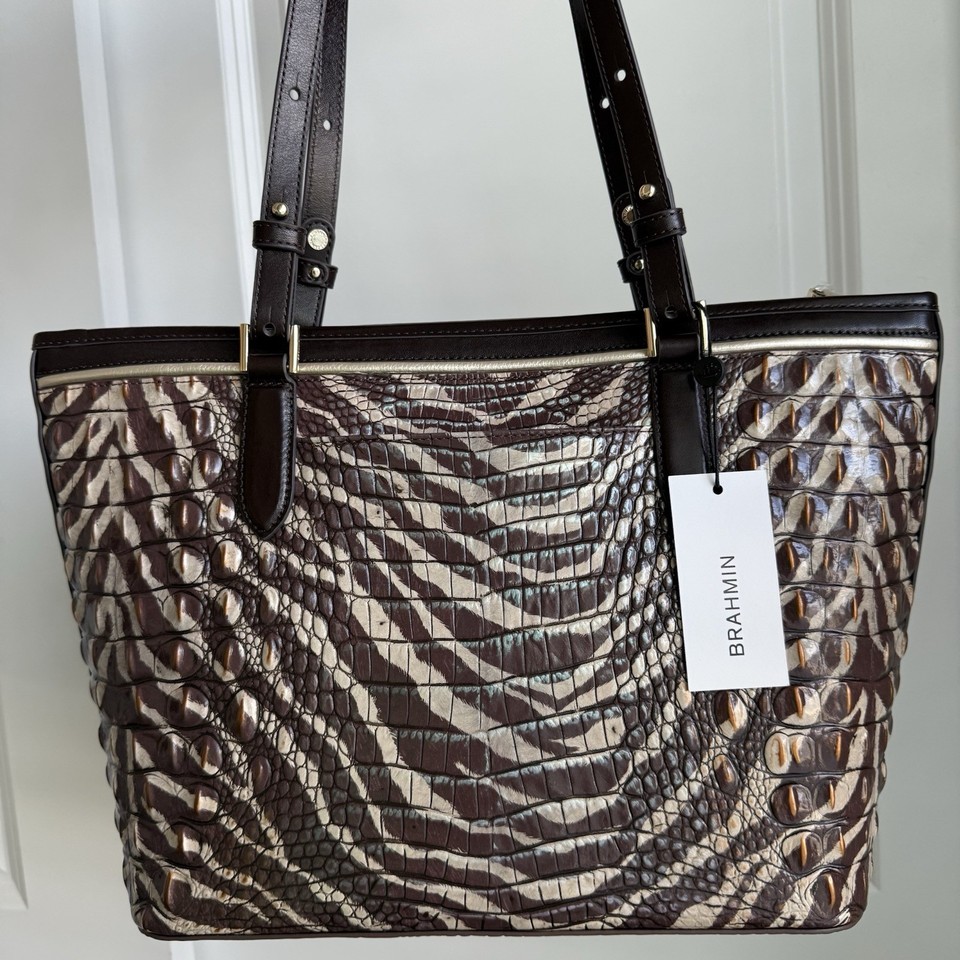 Brahmin Medium Asher Tote Coffee Bengal Brown Zebra Melbourne Leather ...