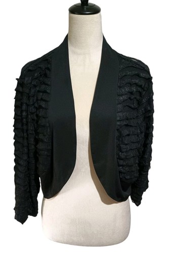 Periwinkle 2X Black Ruffled Shrug Bolero 3/4 Sleeve Semi Sheer Open ...