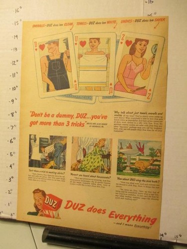 newspaper ad 1947 DUZ laundry clothing soap detergent box playing cards ...
