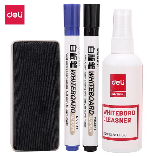 Deli Whiteboard Markers Spray Board Cleanser Eraser Dry Eraser 4PC ...